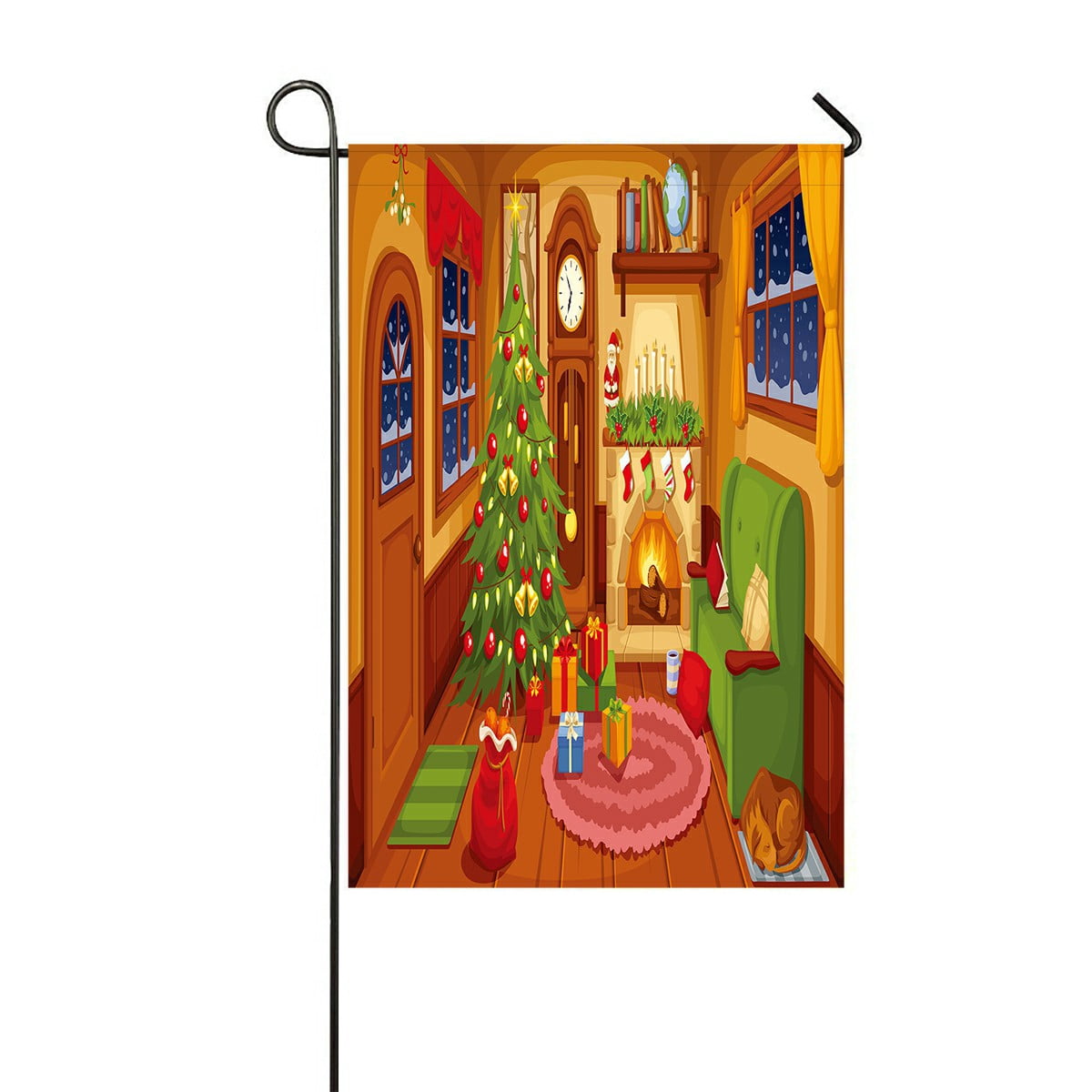 ABPHQTO Christmas Living Room Sofa Fireplace Clock Fir Tree Home ...