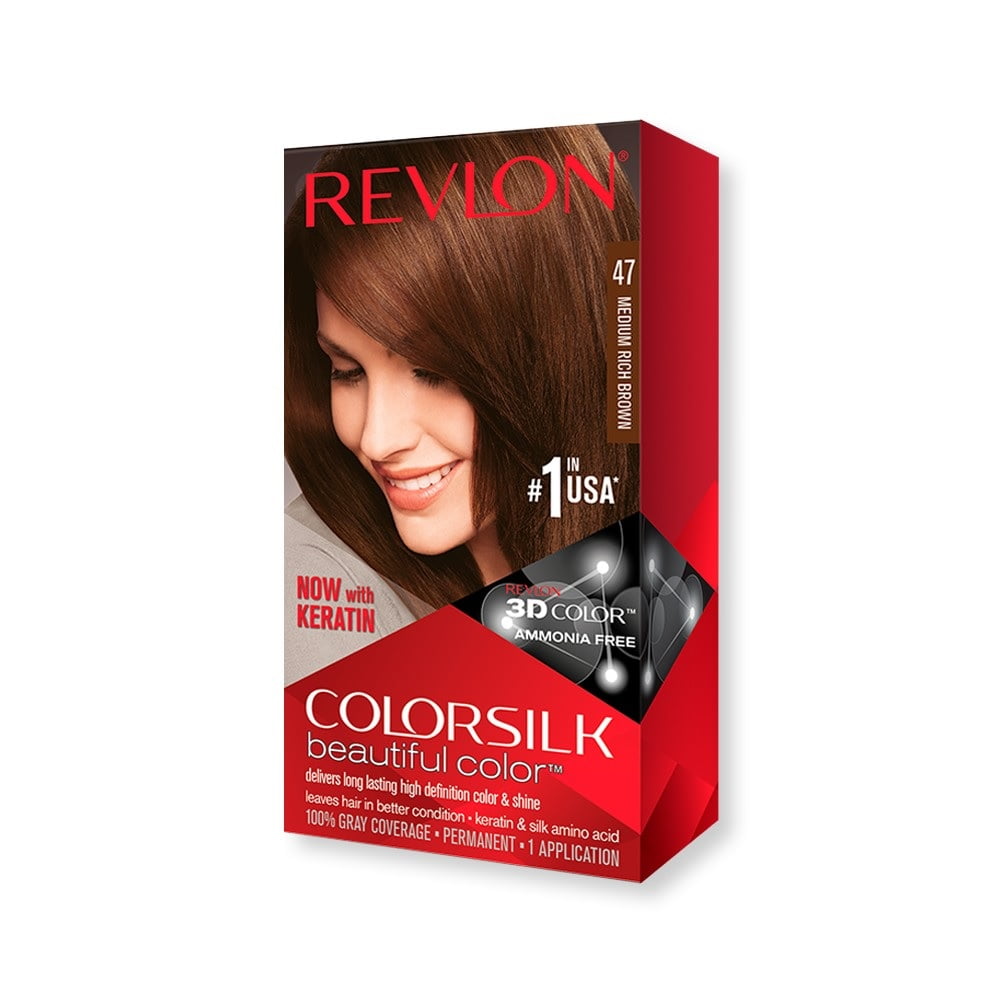 Revlon Colorsilk Beautiful Permanent Hair Color, 47 Medium Rich Brown ...
