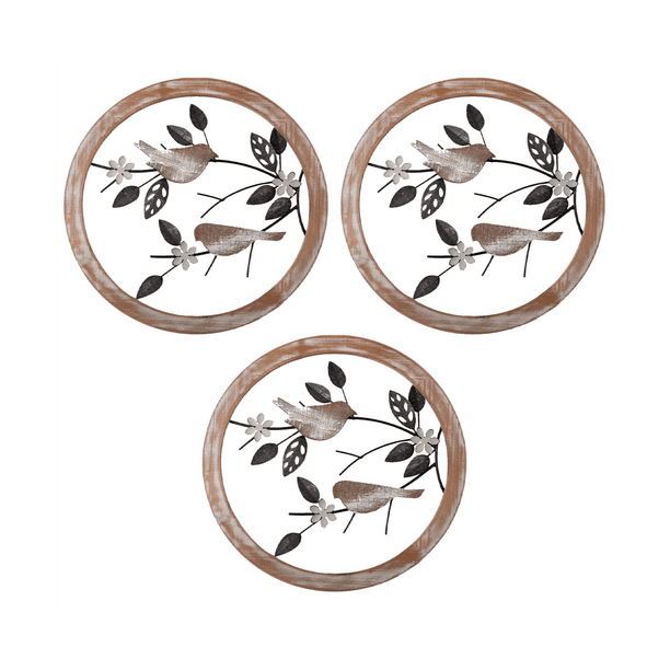 3 Pieces Of Wooden Hollowed-Out Round Flower-And-Bird Wrought Iron ...