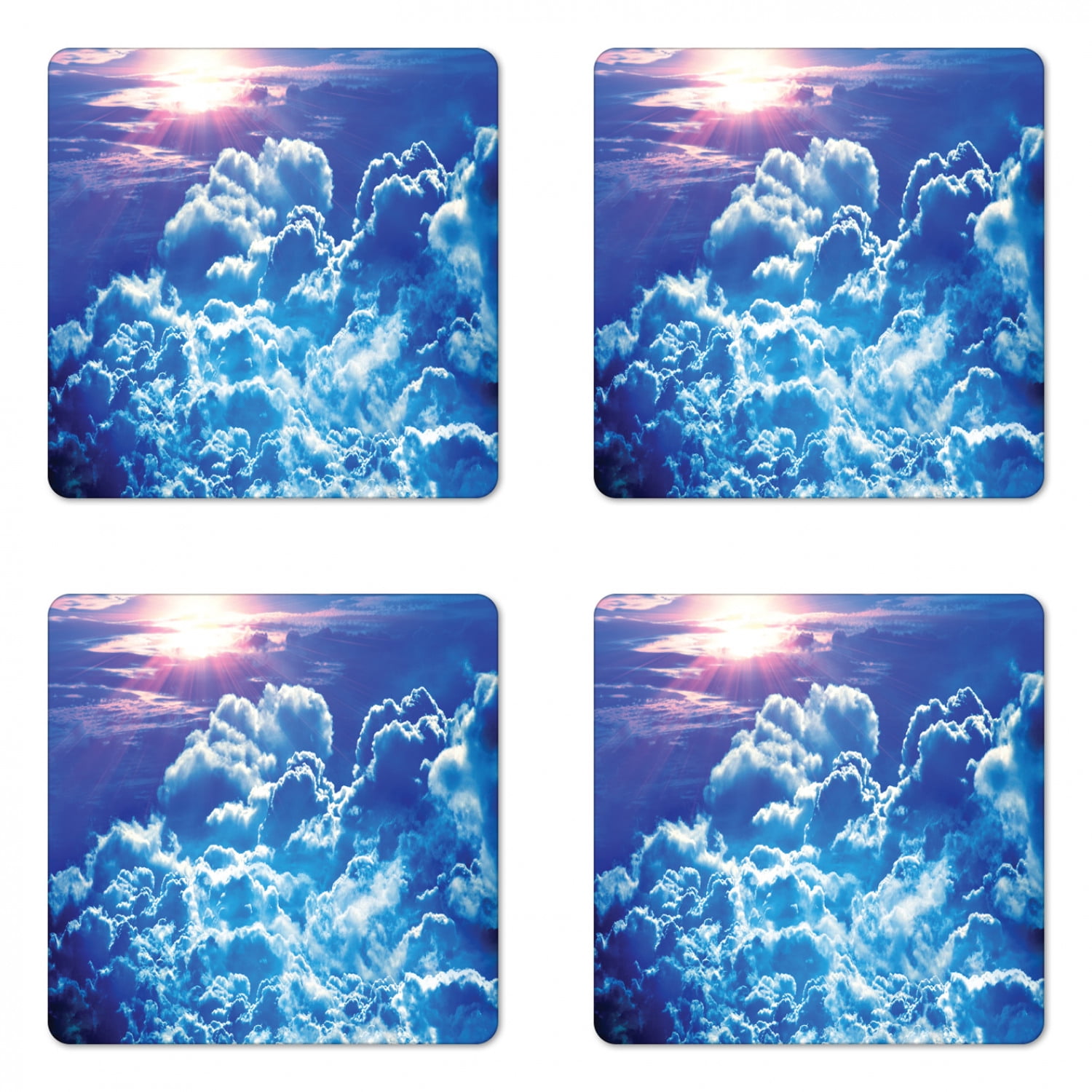Blue Coaster Set of 4, Heavenly Sky Scene Clouds and Purple Tone Sunset ...