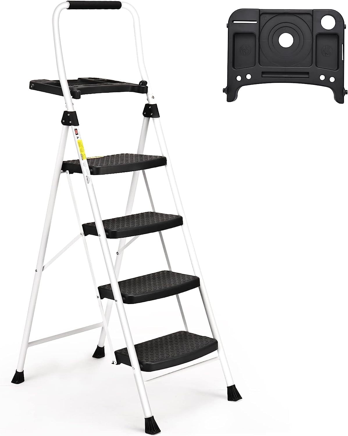 HBTower Folding 4-Step Stool Ladder, 330lbs, with Tool Tray, Anti-Slip ...