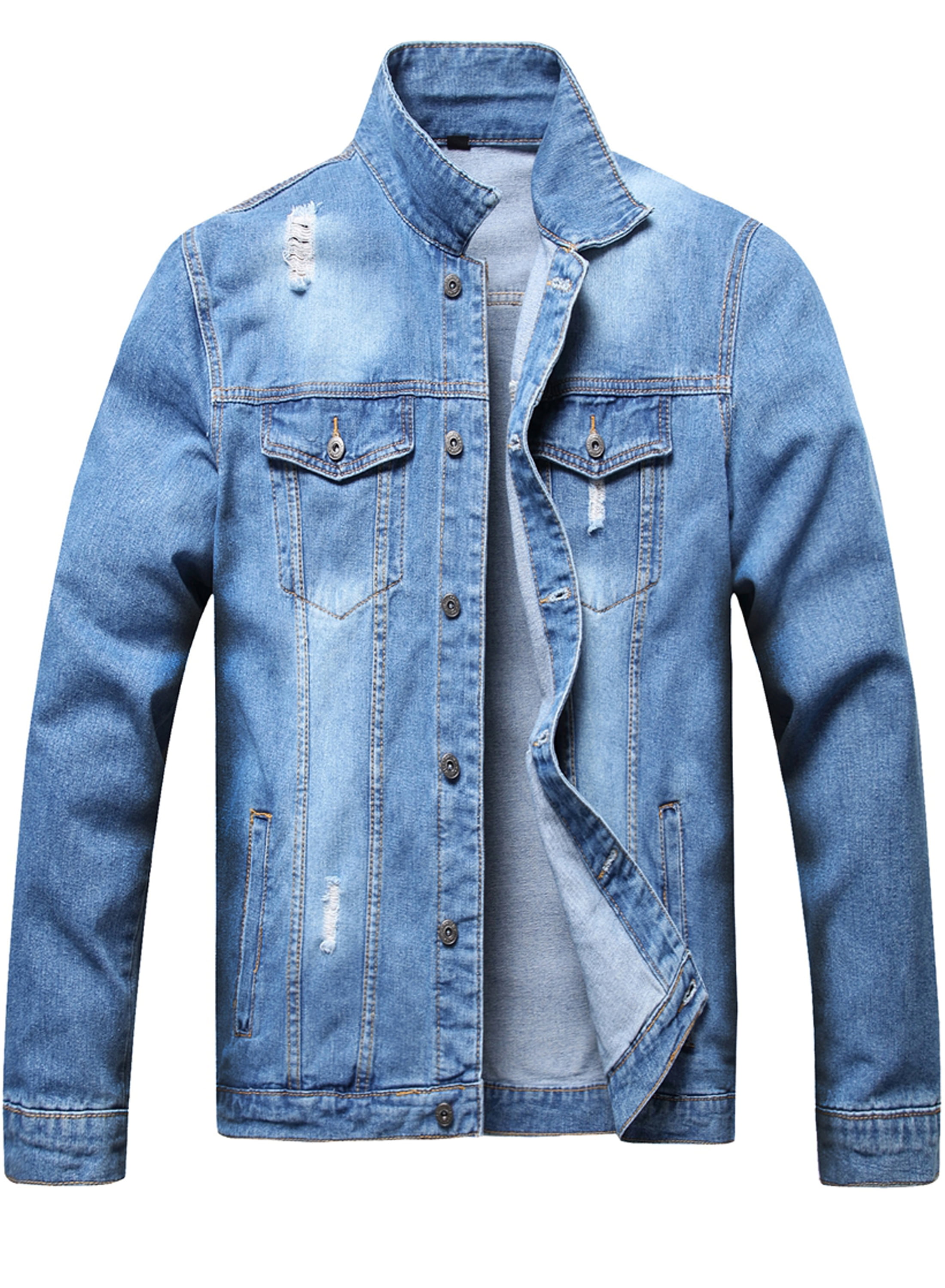 LZLER Classic Jean Jacket for Men Slim Denim Jacket with Hole - Walmart.com