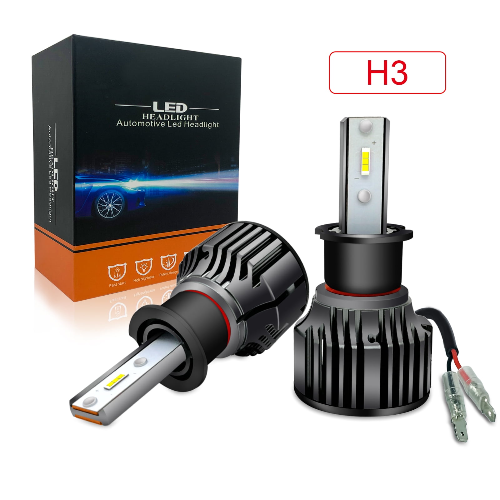 Bauma Auto CSP H3 LED Headlight Bulbs, 60W LED Headlights Conversion Kit 6500K Cool White ...