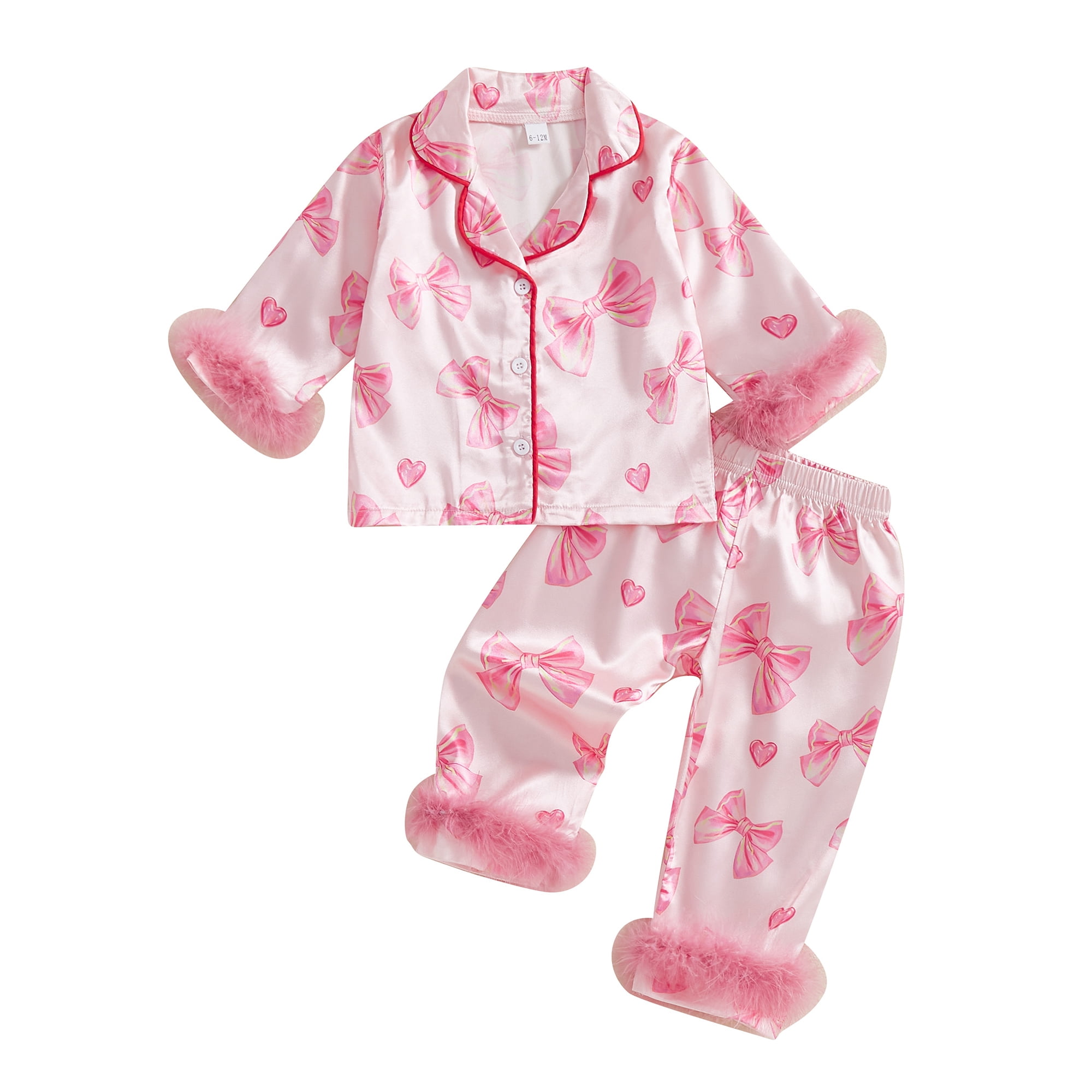 Click here for Allshope Kid Girl Satin Pajamas Set Bow Print Feat... prices