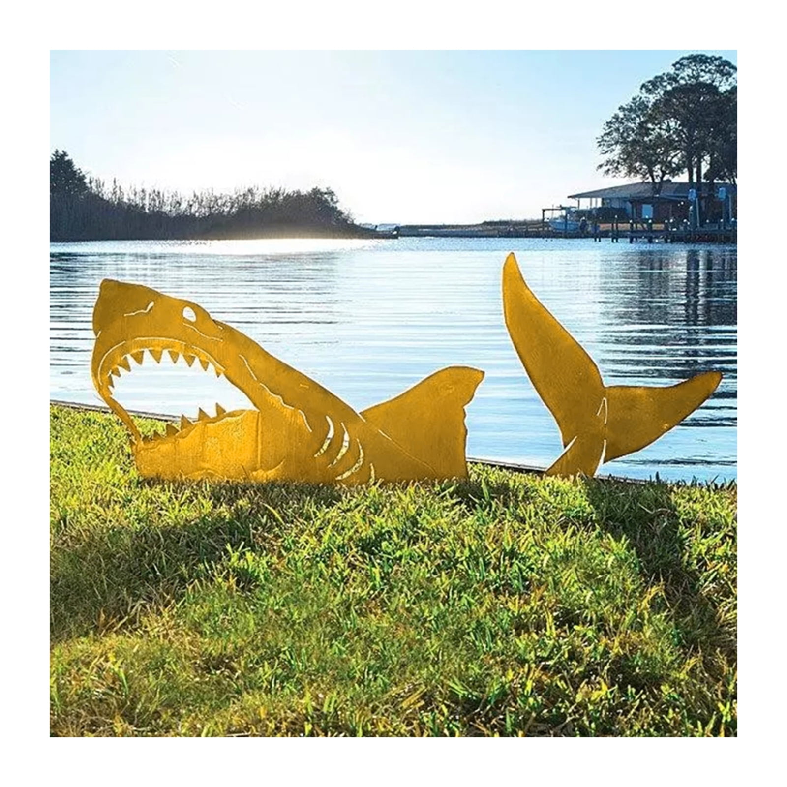2D Shark Figure Yard Stake Decorative Ground Decor for Garden Marine ...