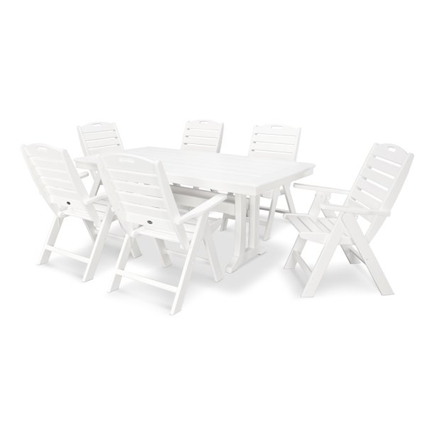 POLYWOOD 7 Piece Nautical Dining Set in White - Walmart.com