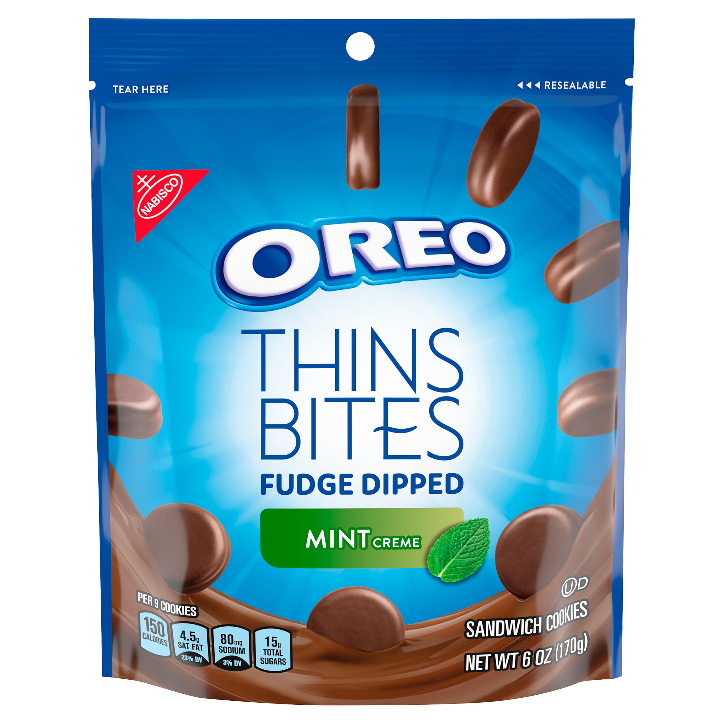 Nabisco Oreo Thins Bites Fudge Dipped Mint Creme Sandwich Cookies, 6 oz ...