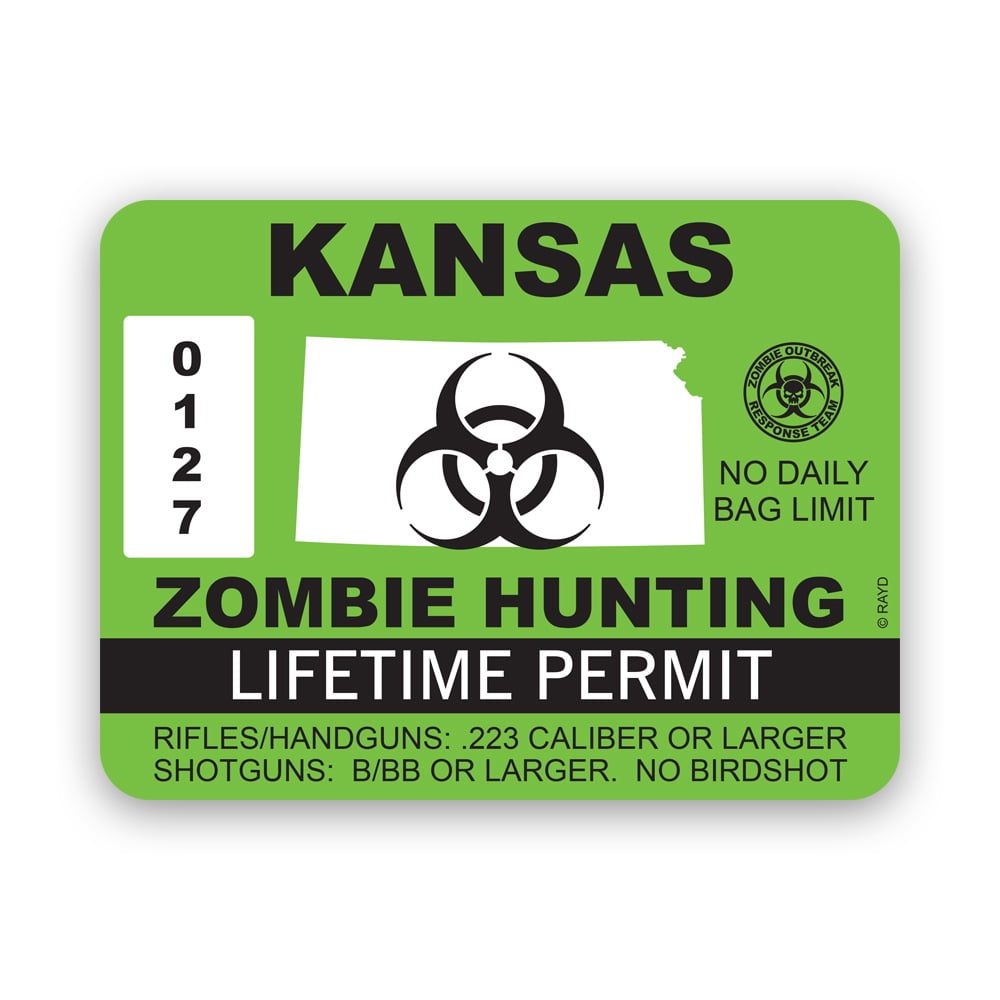 Kansas Zombie Hunting Permit Sticker Decal - Self Adhesive Vinyl ...