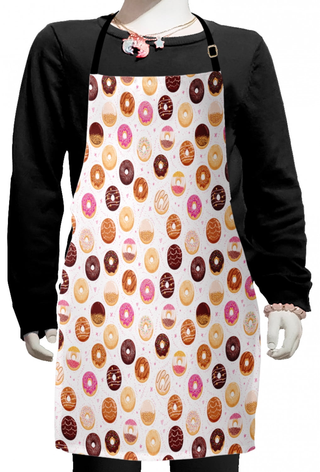Food Kids Apron, Donuts and Little Hearts Pattern Colorful Yummy ...