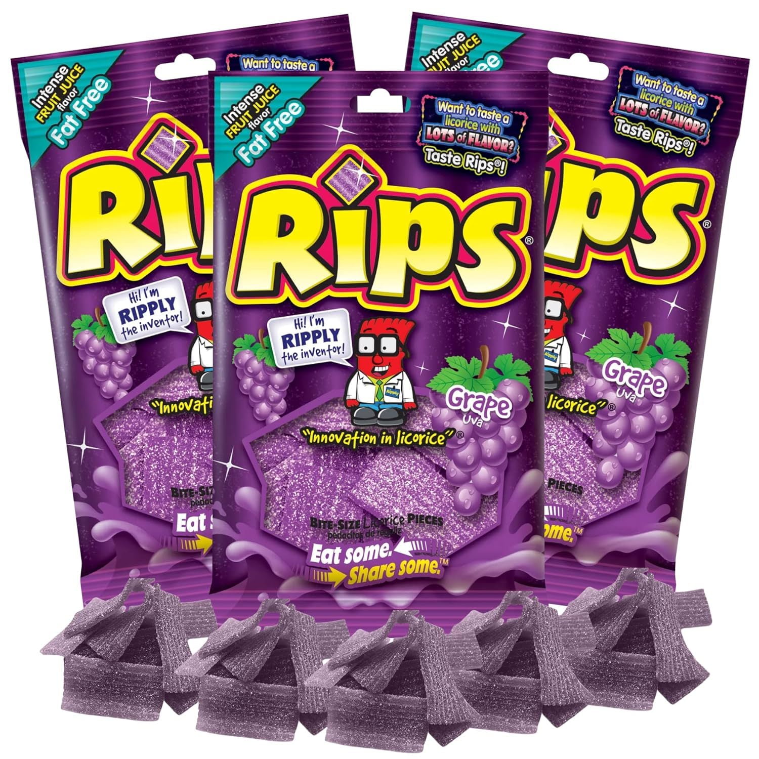 Rips Fat Free Grape Flavored Licorice Bites, Purple Sugar Coated Chewy ...