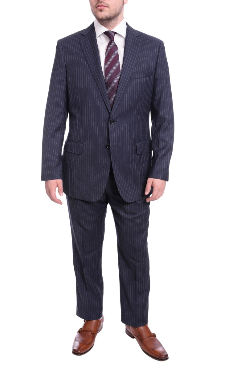 Blujacket Classic Fit Navy Blue Chalkstripe Two Button Half Canvassed ...