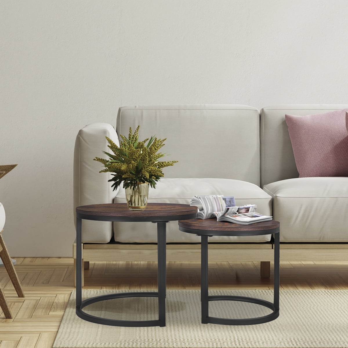 MOBI Set de 2 Mesas de Centro Redondas Modelo Chicago Color Café ...