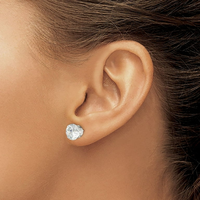 925 Sterling Silver Polished Radiant Cut Snap setting Post Earrings CZ Cubic Zirconia Simulated Diamond Stud Earrings Me
