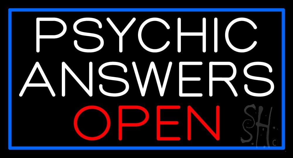 White Psychic Answers Red Open Blue Border LED Neon Sign 20" Tall x 37 ...