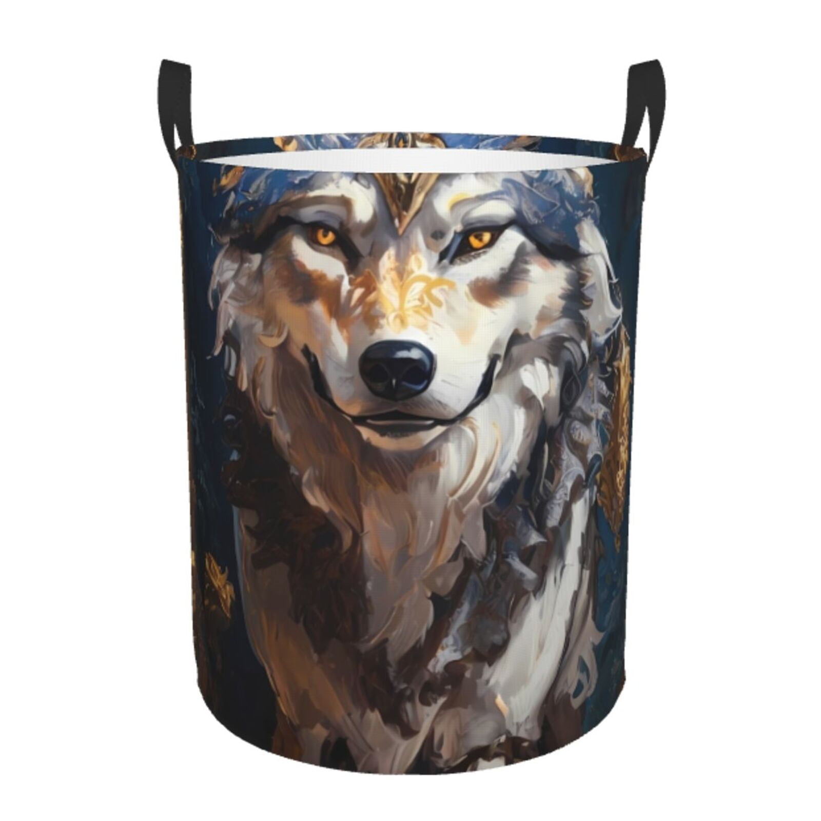 Balery Oil Painting Tribal Wolf Cesta de ropa redonda con asas ...