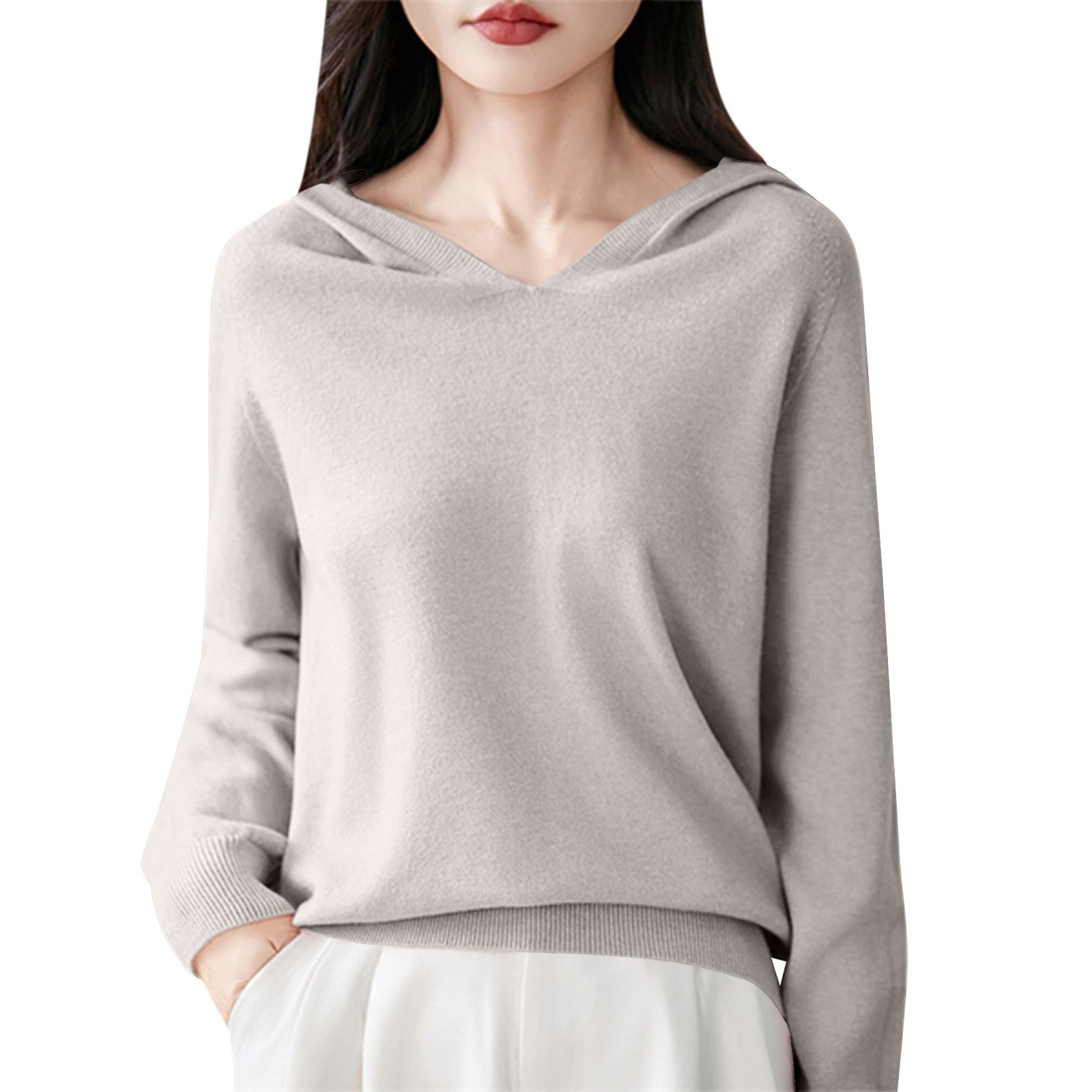 Click here for Manxivoo Womens V-Neck Hooded Knit Sweater Winter... prices