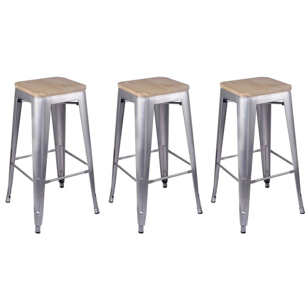 Leejay 30 inch Silver Backless Counter Height Metal Stool with Light ...