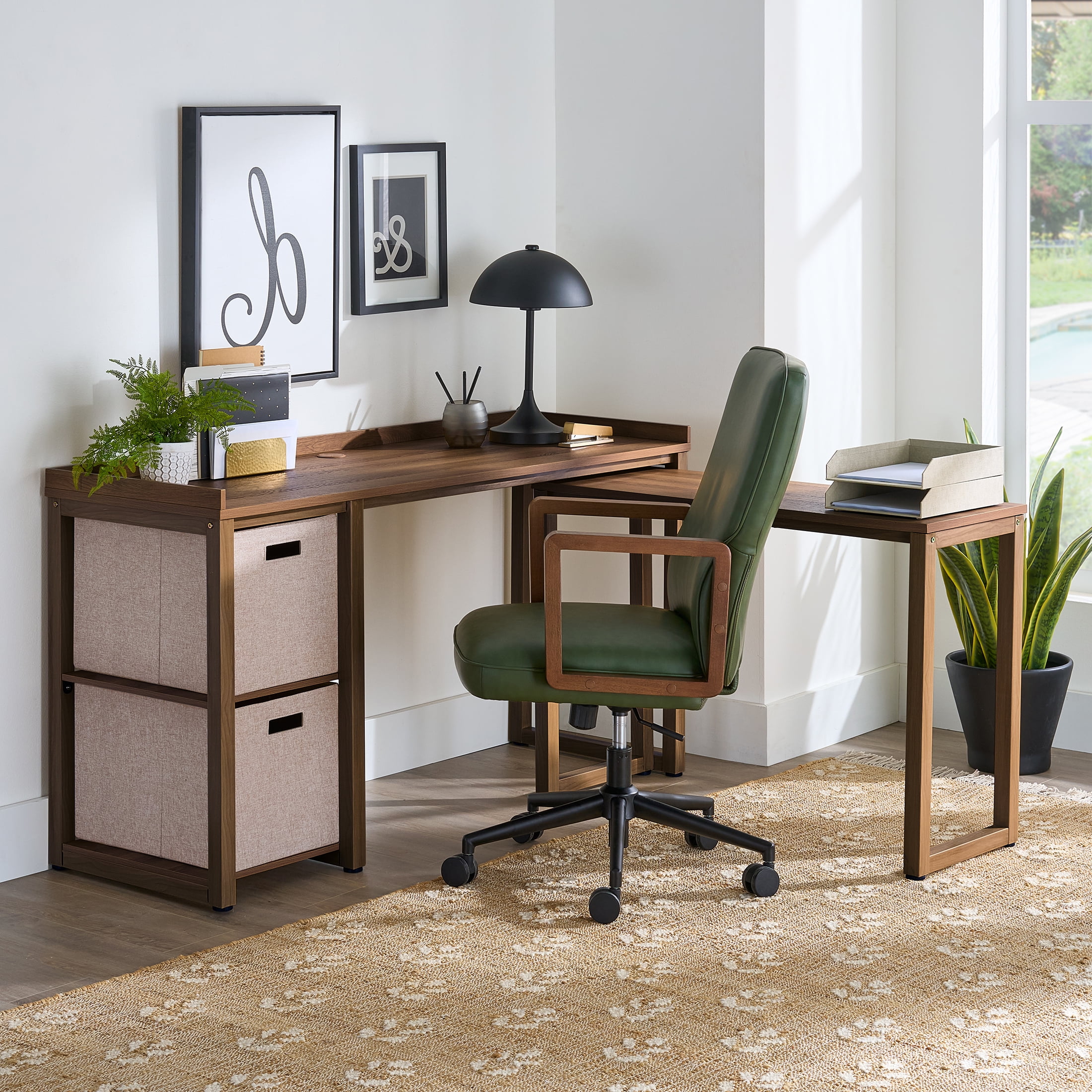 Better Homes Gardens Ezra Modular L Desk with 2 Cube Storage Walnut Finish Walmart