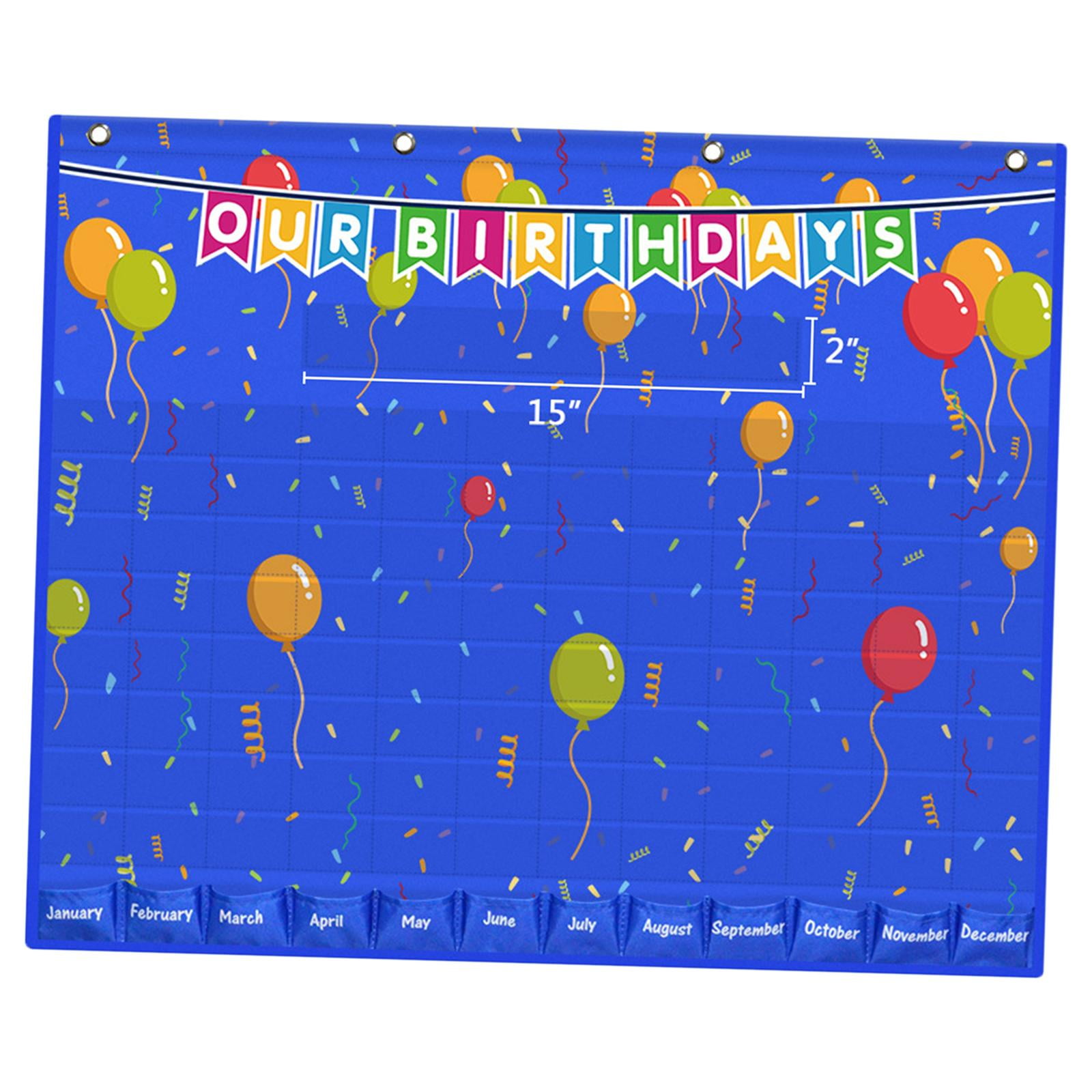 Happy Birthday Pocket Chart, Blue Birthday Graph Bulletin Board for ...