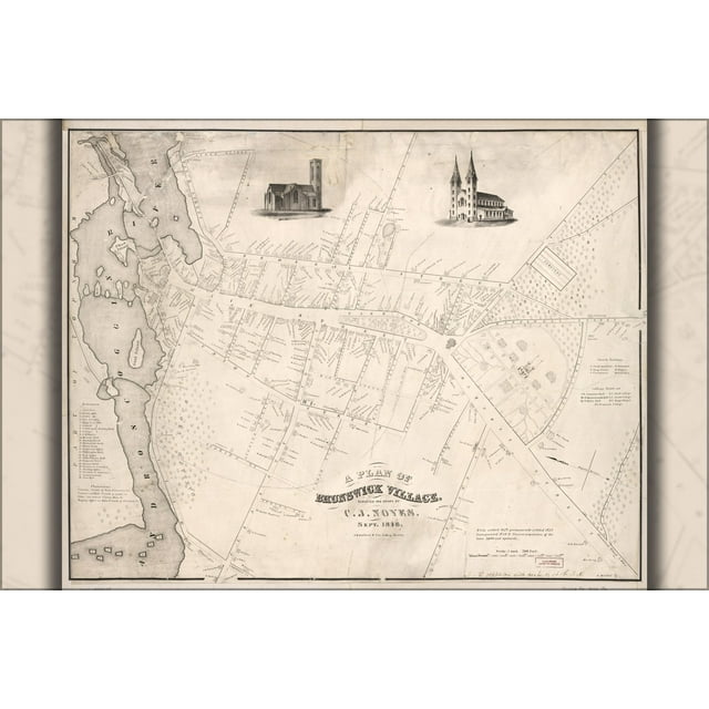 24"x36" Gallery Poster, map of Brunswick village maine 1846 - Walmart.com