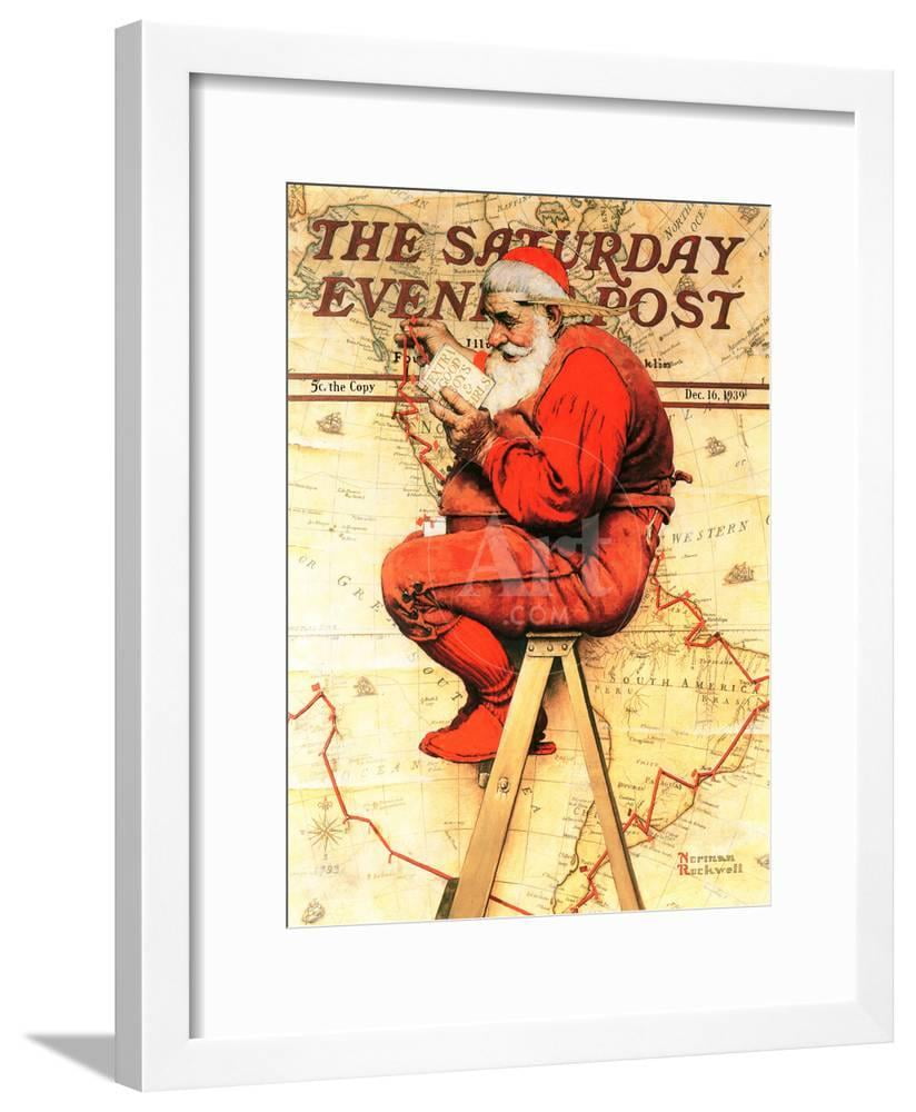 Santa at the Map Saturday Evening Post Cover, December 16,1939, Framed ...