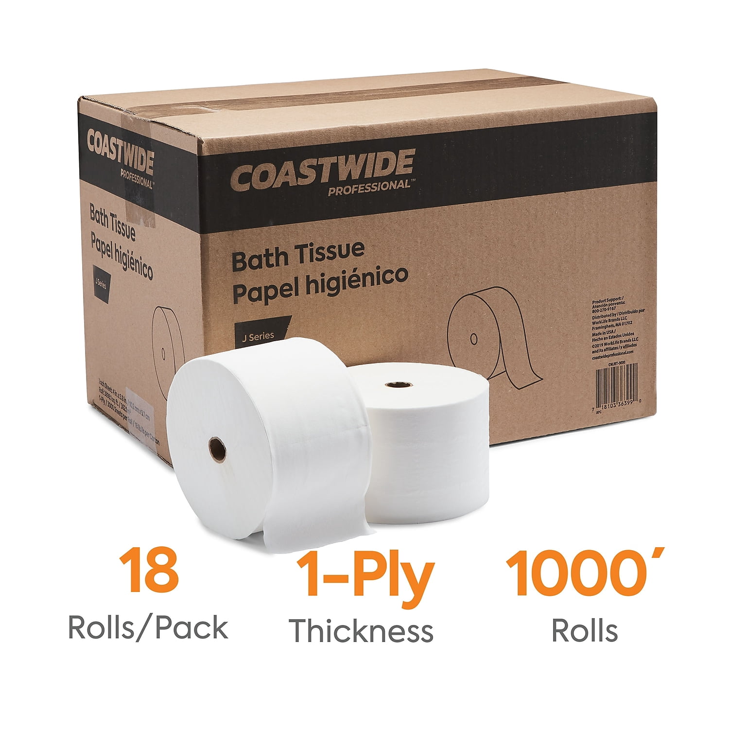 COASTWIDE 1-Ply Small Core Bath Tissue White 3000 Sheets CWJBT-3000 ...