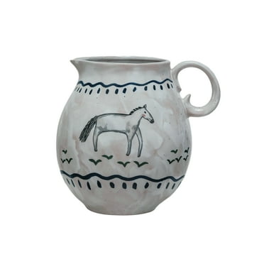 Creative Co-Op 28 oz. Stoneware Pitcher, Reactive Glaze, White (Each ...