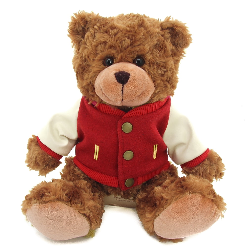 Plushland Stuffed Animal Classic Mocha Bear 11" with Varsity Jacket ...