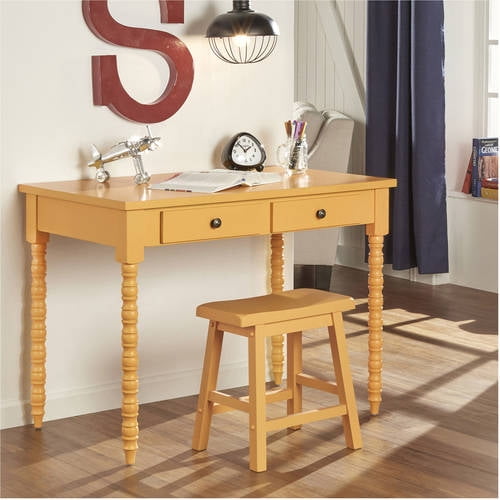 Chelsea Lane Wood Writing Desk 2-Drawer with Helix Legs, Yellow ...