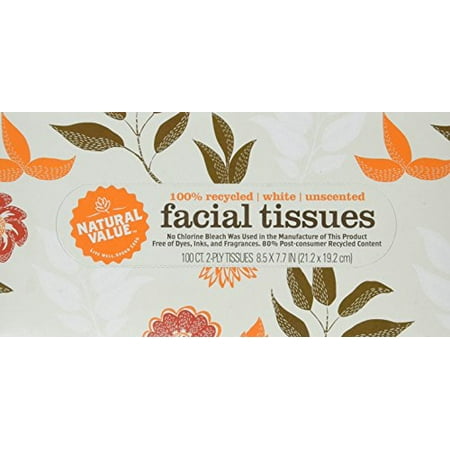 Natural Value 100% Recycled Facial Tissue, 100 2-Ply Sheets Per Box ...