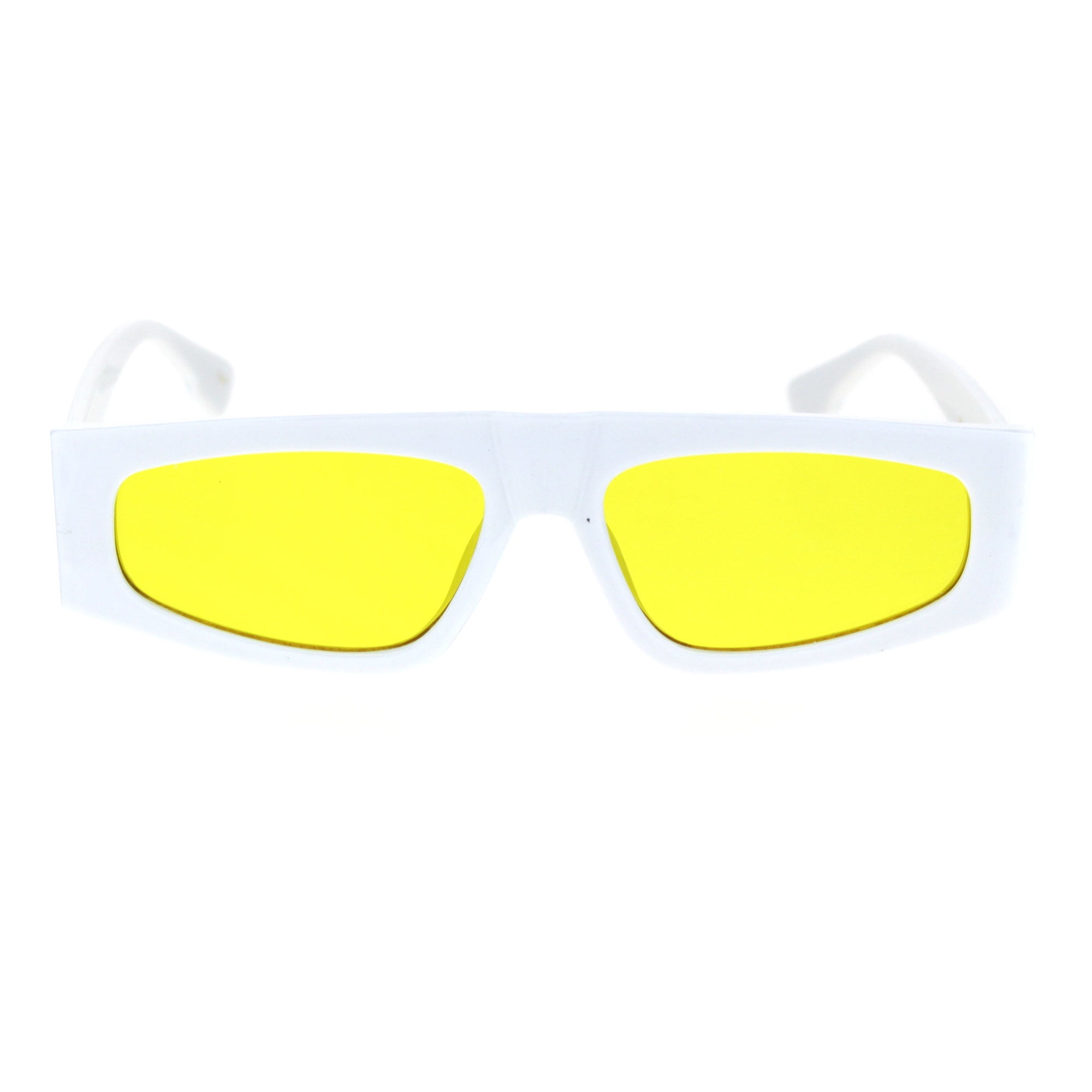 Flat Top Narrow Rectangular Hippie Pimp Retro Sunglasses White Yellow ...