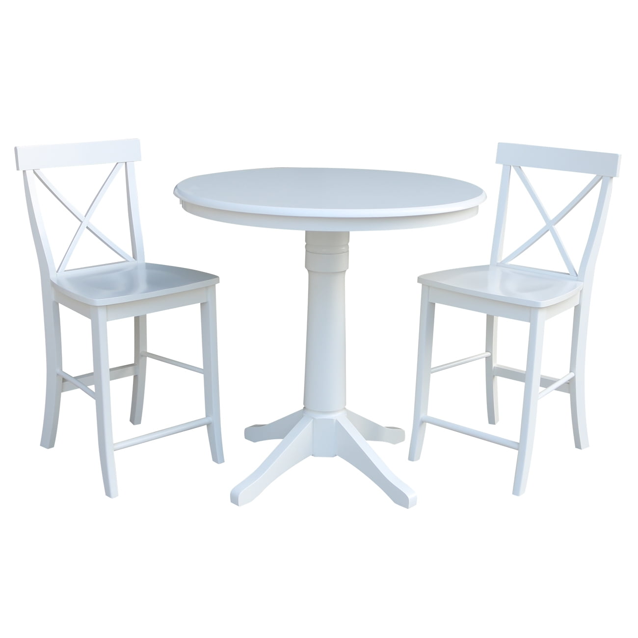 36" Round Counter Height Table and 2 X-back Stools - White - 3 Piece ...