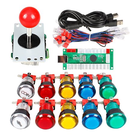Arcade control panel 5pin joystick + 10 x led push button + usb encoder board to raspberry pi ...