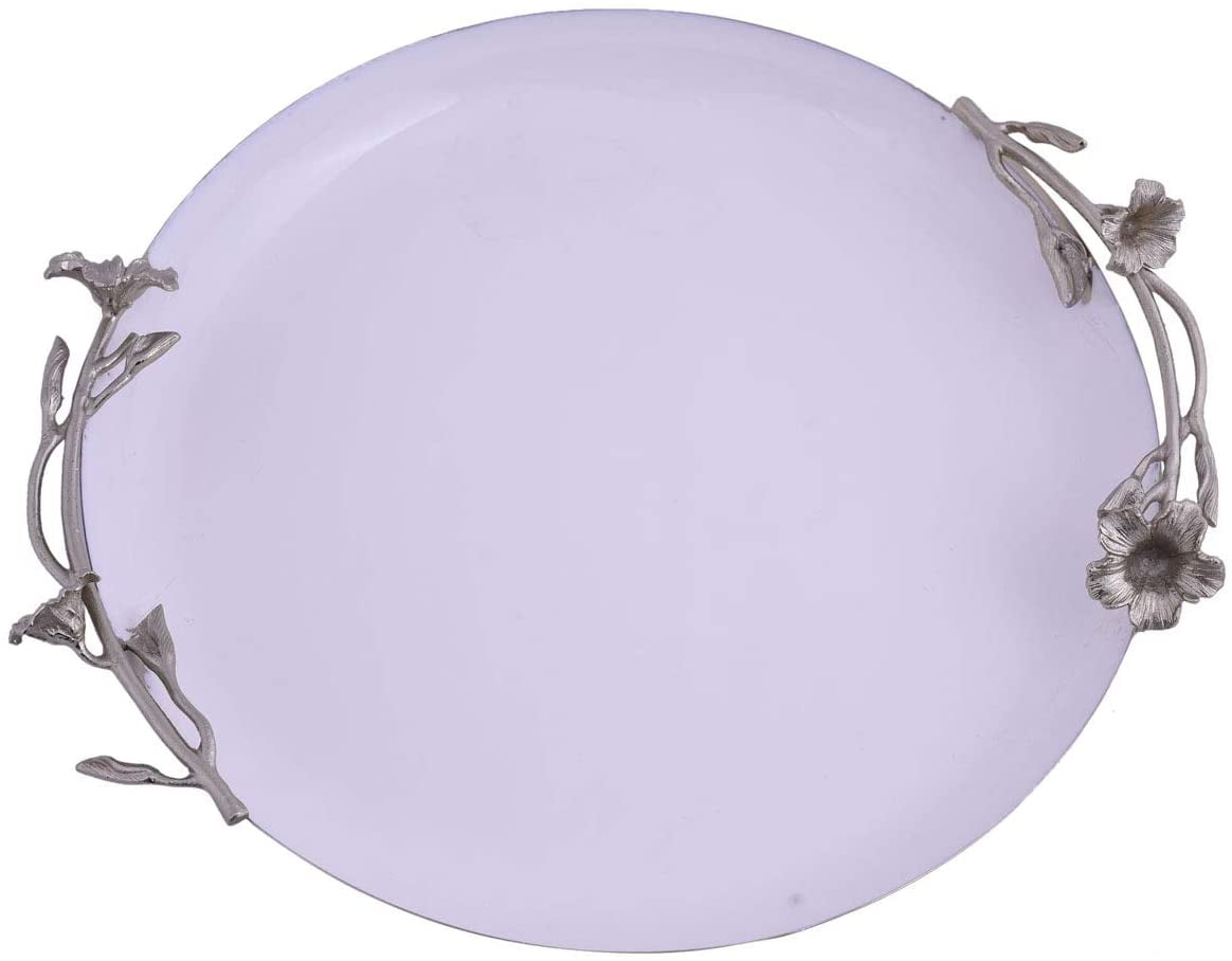 Large Round Tray-Rosemary Flower Shaped Metal Handles-Serving Tray ...