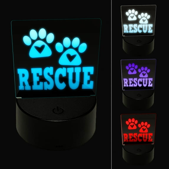 Rescue Dog Cat Paw Prints Hearts Love Fun Text LED Night Light Sign 3D ...