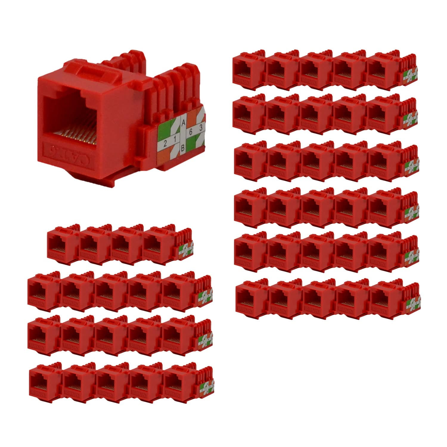 LOGICO 50 Pieces Cat6 Keystone Jacks Red with Dust Cap â€“ 22-26 AWG ...