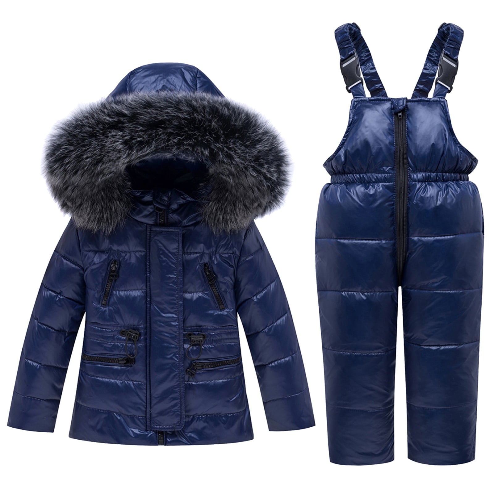 Kids Winter Puffer Jacket and Bib Snowpants - 2-Piece Snowsuit Ultralight Skisuit Set,Blue,M ...