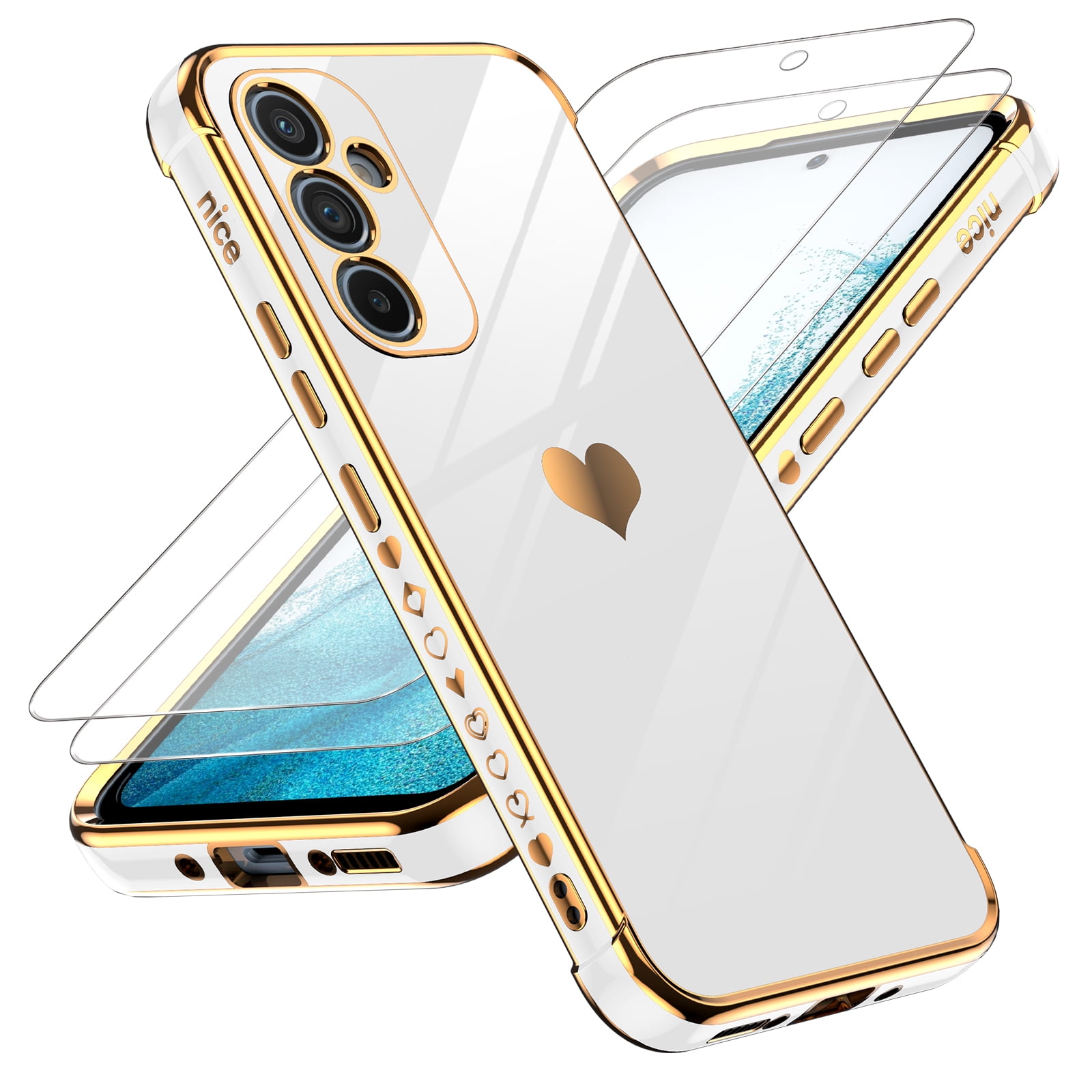 LeYi Samsung A 54 5G Case with Tempered Glass Screen Protector [2 Pack] , Plating Rose Gold Edge ...