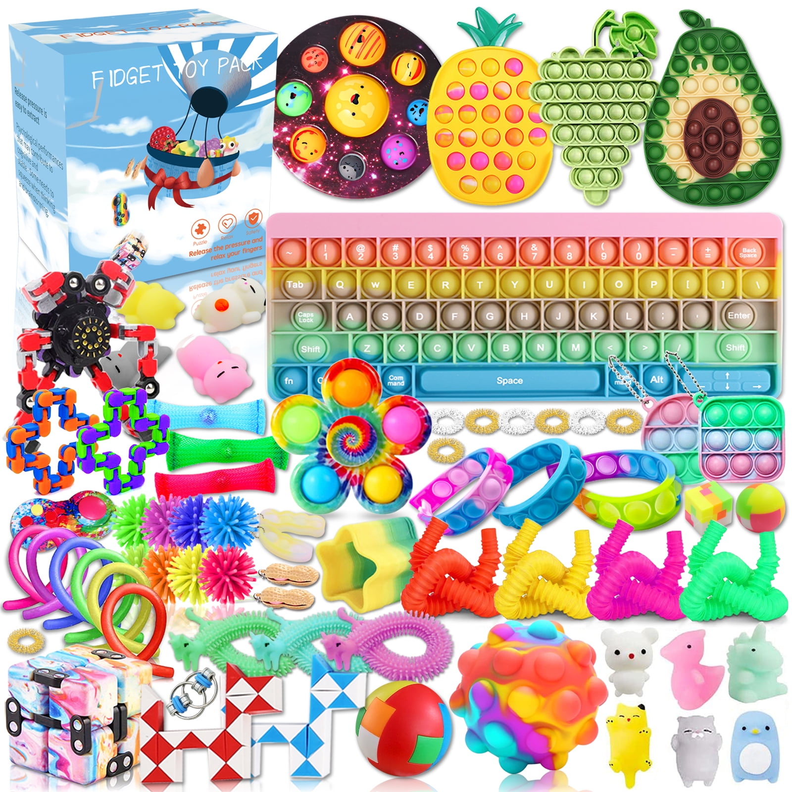 70PCS Fidget Poppers Popit Toy Pack Push Pop Bubble Popping Set It Mini ...