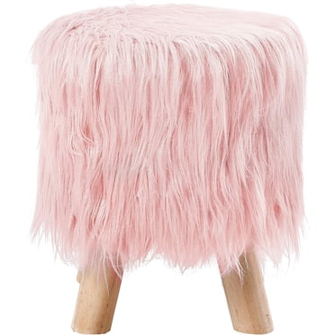 BirdRock Home Faux Fur Foot Stool Ottoman with Wood Legs - Silver ...