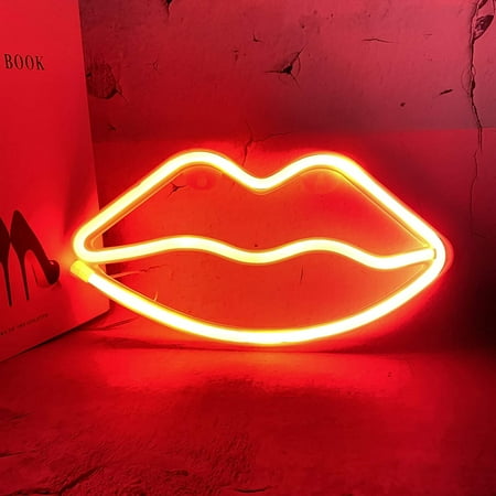 Red Lip Ligh Neon Sign Neon Ligh for Wall Decor, USB or Ba ery Power ...