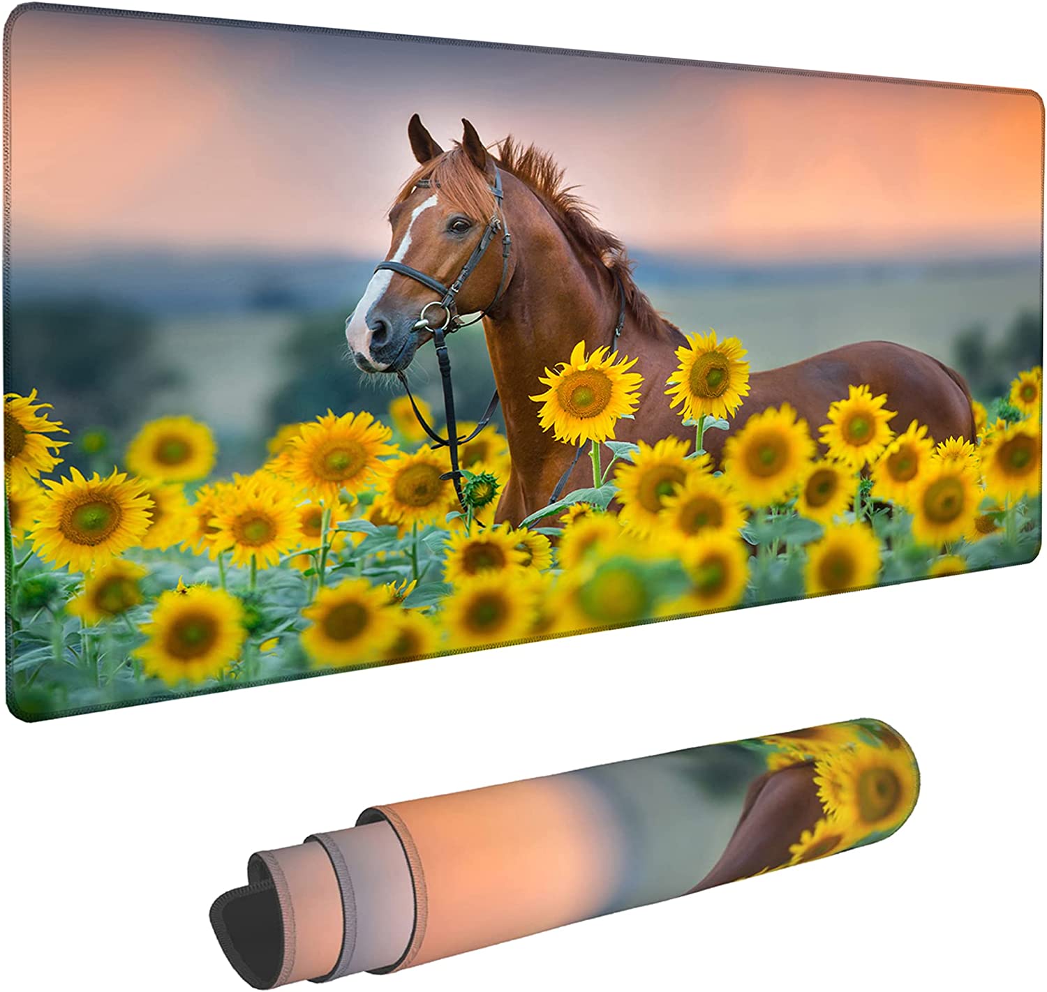 Desk Pad, Horse Sunflower Gaming Mouse Pad,Computer Desk Mat Keyboard ...