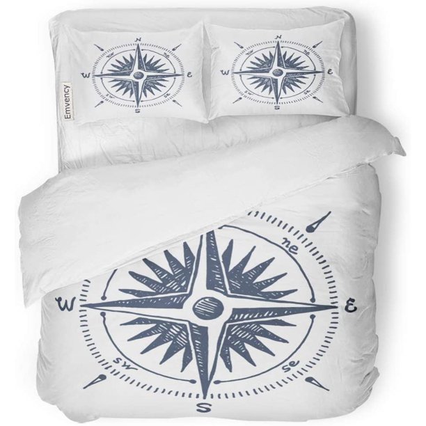 POGLIP 3 Piece Bedding Set Map Compass Wind Rose Hand Drawn Travel Old ...