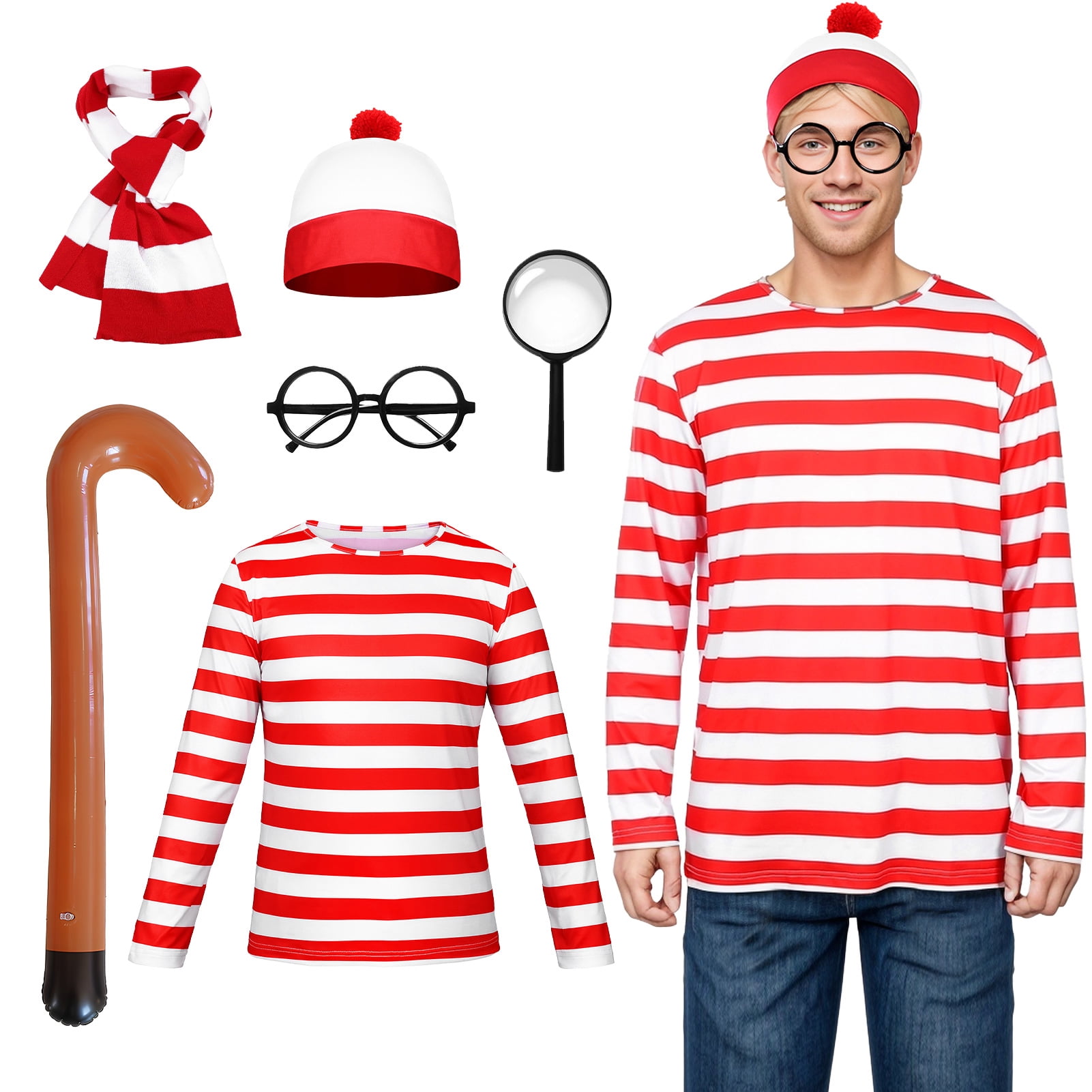 Click here for Forfamy Adult Christmas Waldo Costume Red And Whit... prices