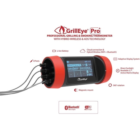 Grilleye GE0003 Pro Plus Grilling & Smoking Thermometer with Hybrid ...