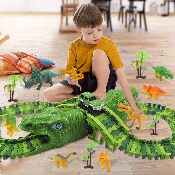 153pcs Diy Assemble Jurassic Dinosaur Race Track Set Racing Track Train ...