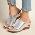 Metallic Faux Leather Wedge Sandals for Women, Open Toe Slip On ...