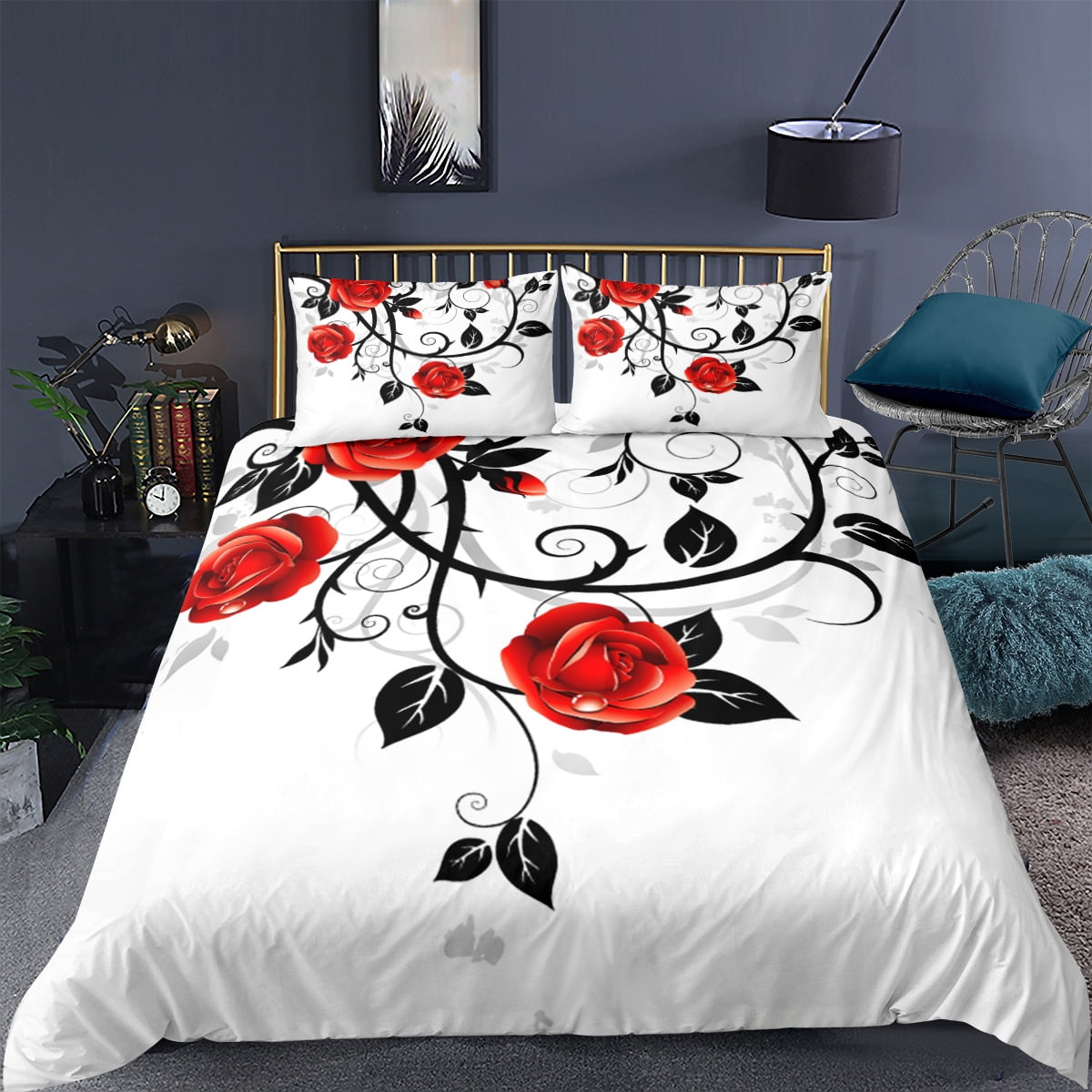 Couple Duvet Cover 3 PCS Duvet Bedding Set 100% Cotton Quilt Cover with ...