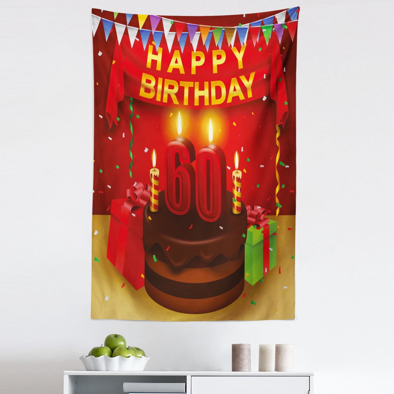 Colorful Tapestry, Party Theme Show Inspired Curtains and Cakes Box Art ...