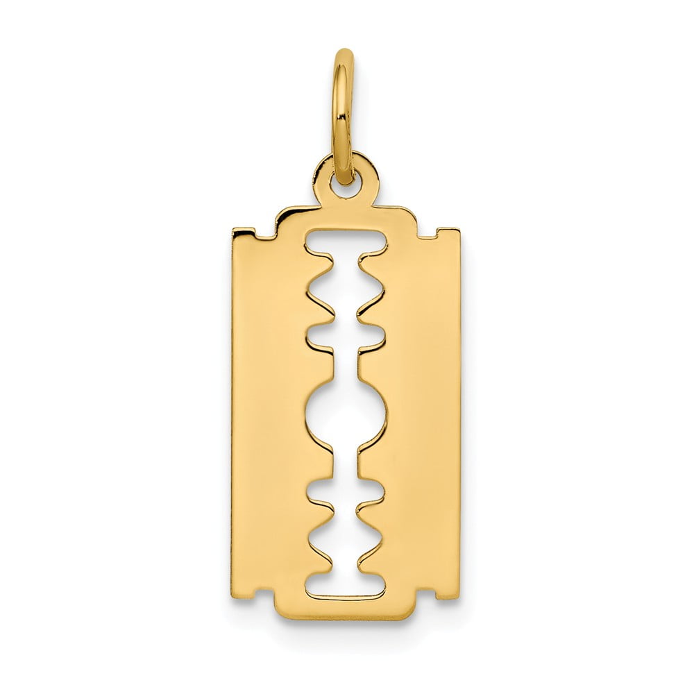 14K Yellow Gold Charm Pendant Men'S 25 mm 12 Polished Razor Blade ...